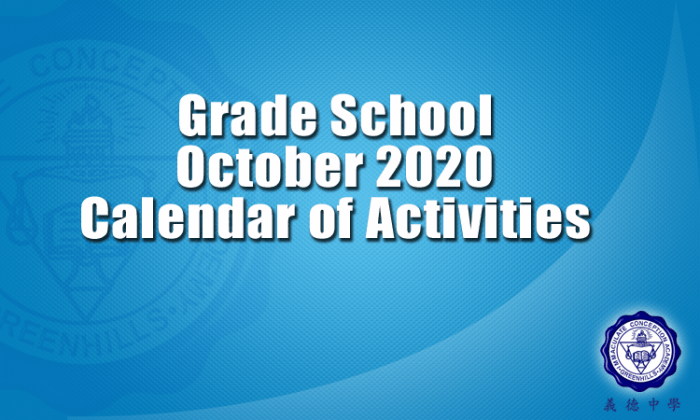 Grade School October 2020 Calendar of Activities - Immaculate ...