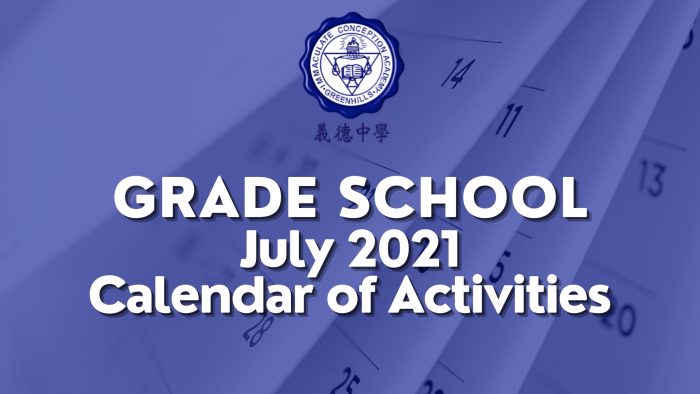 Grade School July 2021 Calendar of Activities - Immaculate Conception ...