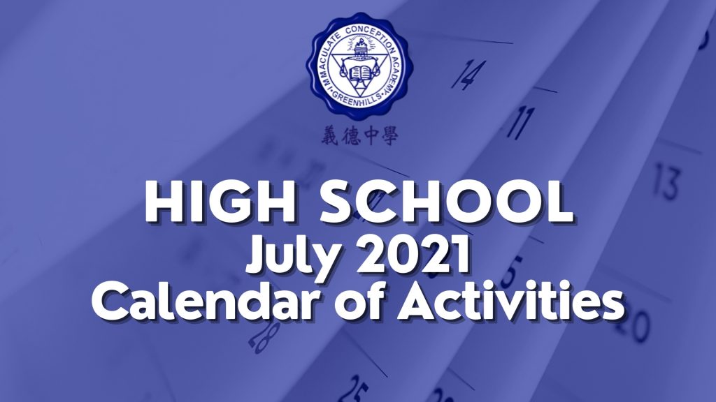 High School July 2021 Calendar of Activities - Immaculate Conception ...