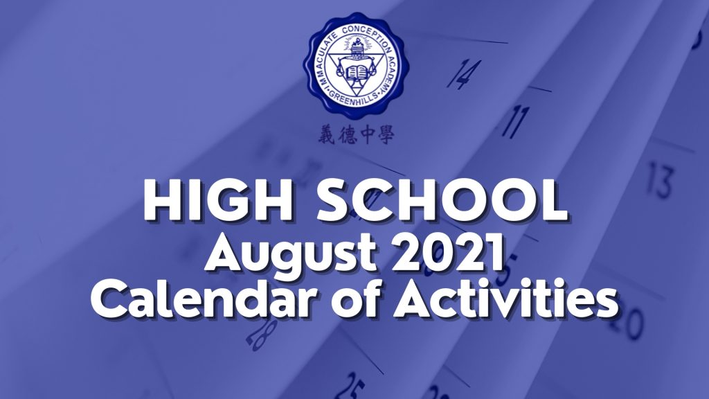 High School August 2021 Calendar of Activities - Immaculate Conception ...
