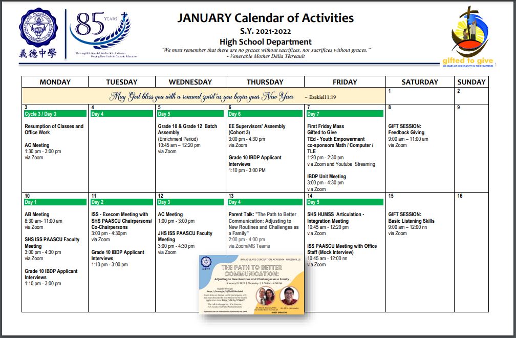 Calendar1 - Immaculate Conception Academy
