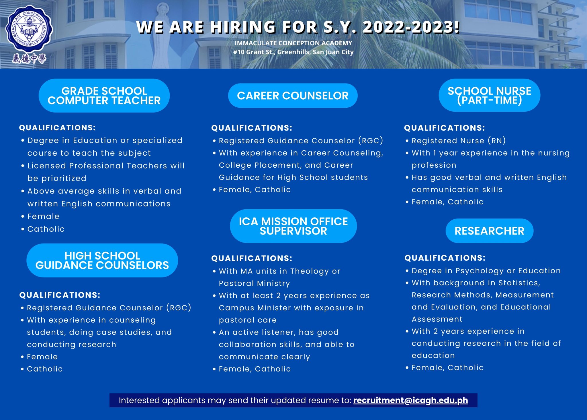 Careers - Immaculate Conception Academy