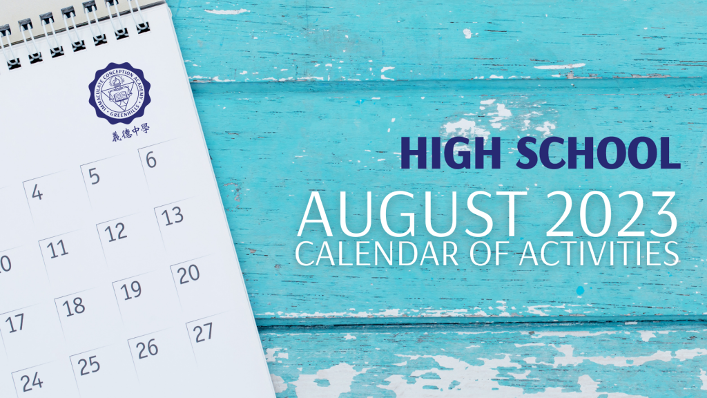 High School Calendar of Activities : August 2023 - Immaculate ...