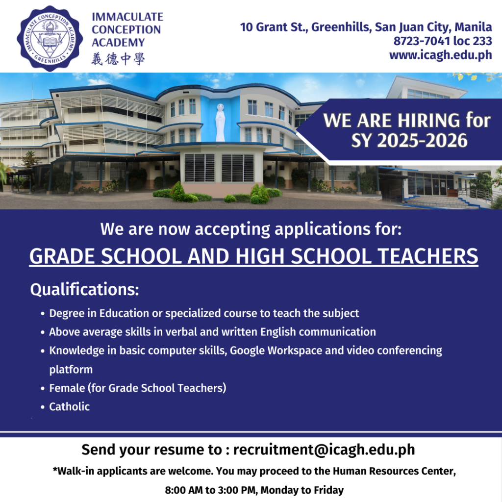 We are Hiring! - Immaculate Conception Academy